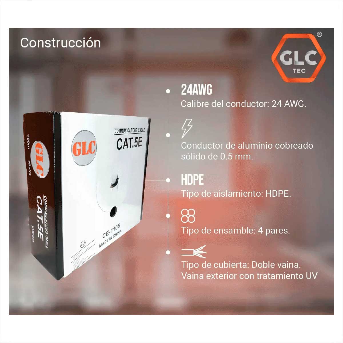 CABLE UTP - CAT5E - EXTERIOR GLC X 100 METROS glc - Rosarioseguridad.com.ar