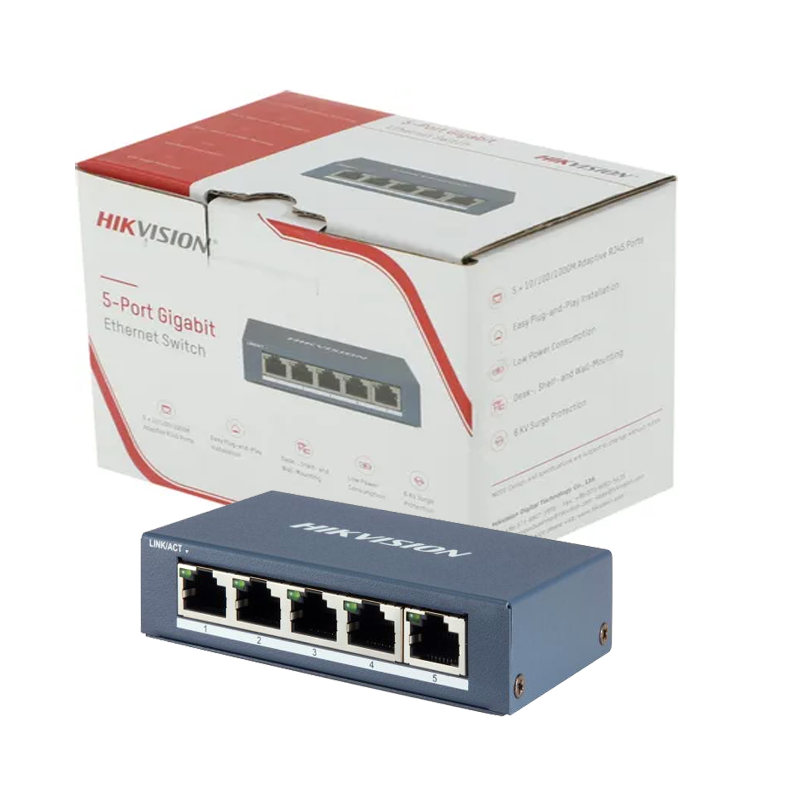 SWITCH 5 PUERTOS GIGABIT Hikvision - Rosarioseguridad.com.ar